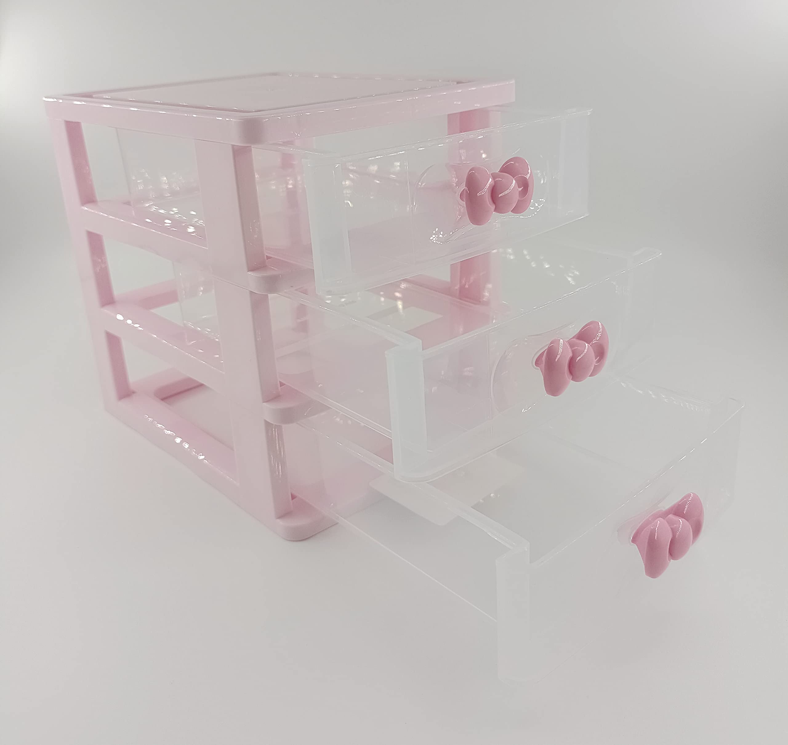 Lovely Pink Receiving Storage Cabinets Box With Multi-layers And Pink Bowknot Handle (Three layers (7.06 x 5.22 x 6.09 inches))
