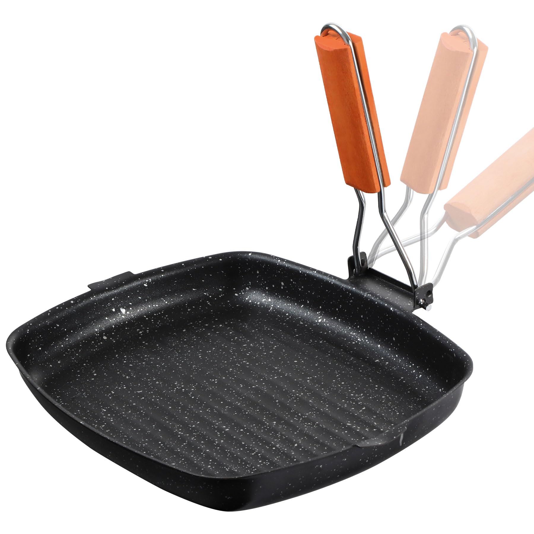 REDCAMP Nonstick Grill Pan with Folding Handle for Stove Tops, Versatile Griddle with Pour Spouts, Durable Skillet Indoor & Outdoor Grilling, Black Steak Pan, Compatible with All Stovetops,11(L)x9(W)