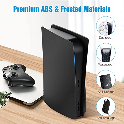 PowerextraPro PS5 Faceplate for Playstation 5 Console, Anti-Scratch Dustproof PS5 Console Cover, PS5 Plates for Disc Edition, Premium ABS Replacement PS5 Console Plate Cover for PS5 Console (Black)