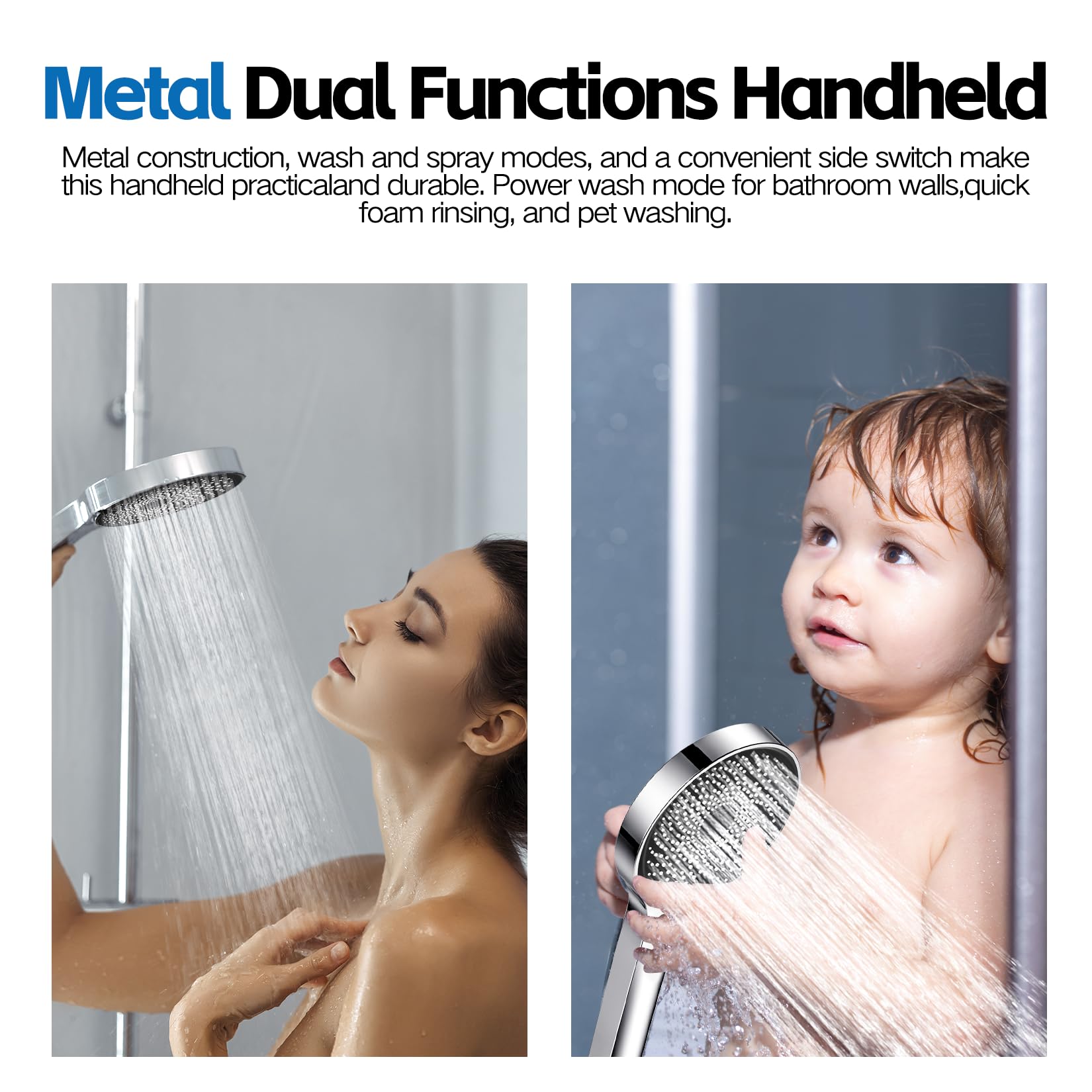 Shower Head,8”Rain Shower Head with Handheld Spray Combo with 11'' Angle Adjustable Extension Arm/Flow Regulator/Shower System,High Pressure Rainfall Shower Head Clean Bathroom,Chrome