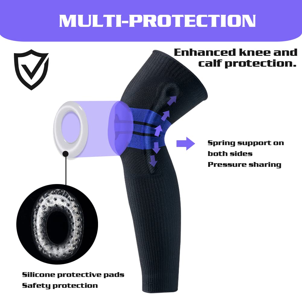 Knee Brace Leg Compression Sleeve, Knee Compression Sleeve Long with Patella Gel Pad Side Stabilizer, Full Leg Sleeves Apply to for Thighs, Calves, Knees, Running and Basketball Medium