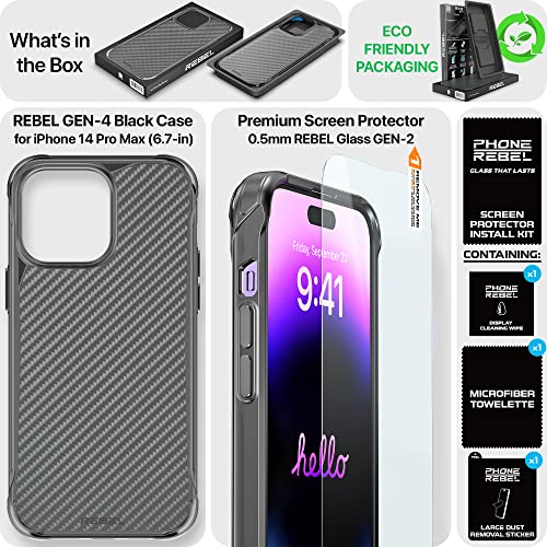 REBEL Phone iPhone 14 Pro Max Case Series GEN-4 Aramid Fiber, Strong MagSafe Compatible, Protective Shockproof Corners, Metal Buttons, Upgraded Slim Case for iPhone 14 Pro Max 6.7 2022 (Black)