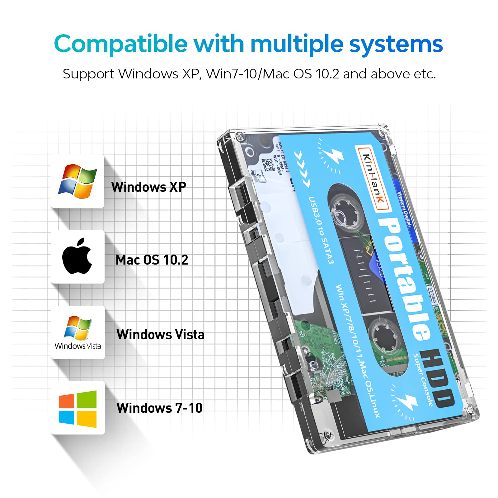 Kinhank 500G Super Console X External HDD Game Console Built-in 110000+Games USB3.0 Batocera 33 Game System for PS3/PS2/PSP/PC/Windows/SEGA SETURN/Mac OS/DC for Laptop(with Gamepads)