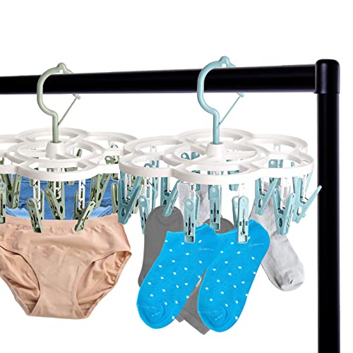 Okllen 6 Pack Laundry Drying Hanger with 16 Clips, Anti-Wind Clip and Drip Hanger Clothes Laundry Hangers, Plastic Hanging Drying Rack for Underwear, Bras, Socks, Baby Clothes, Towel, Scarf, 6 Colors