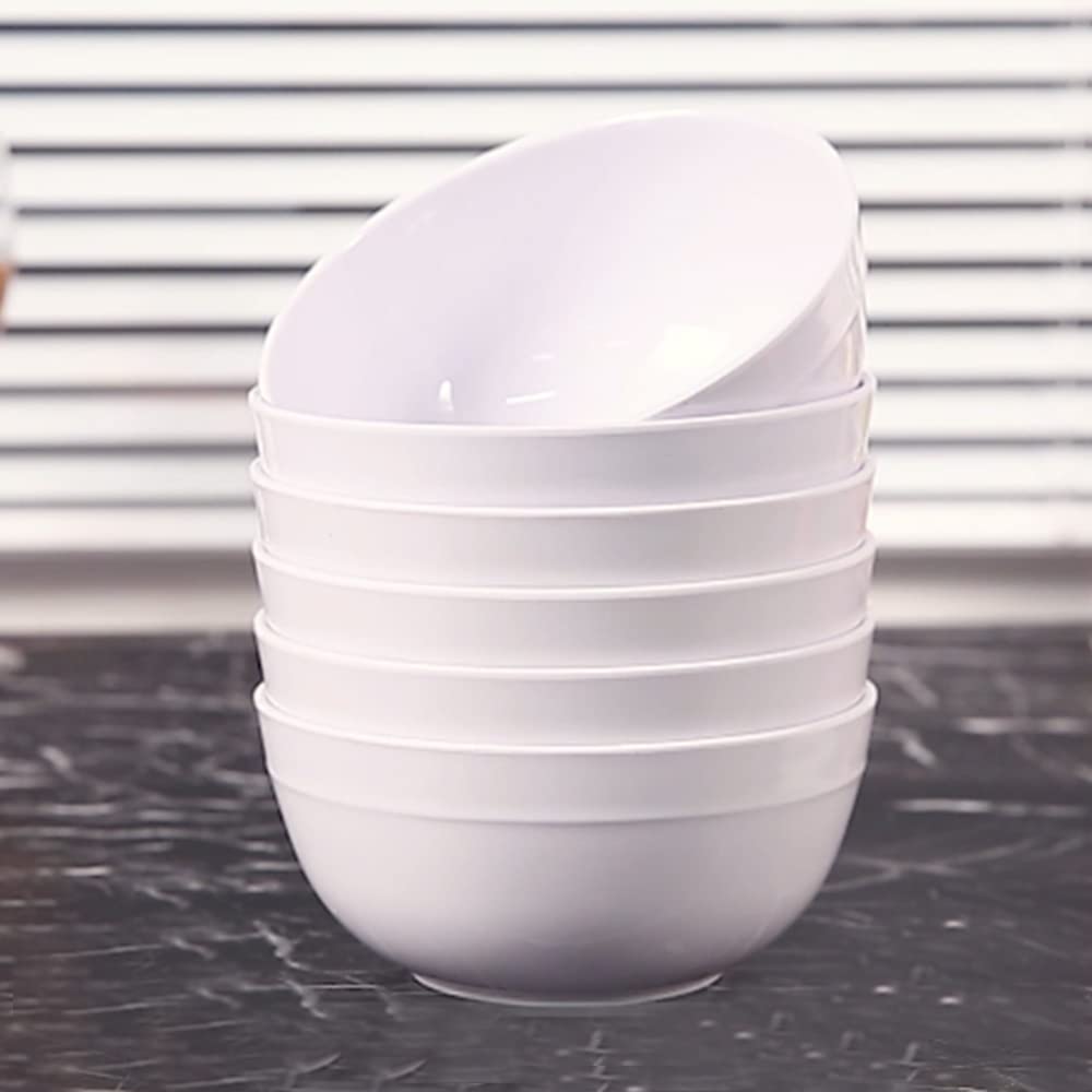 Lechoo Melamine Cereal Bowls - 23oz White Dinnerware Soup Bowls, Set of 6,Unbreakable 6PCS Salad Bowls,Dishwasher Safe,White
