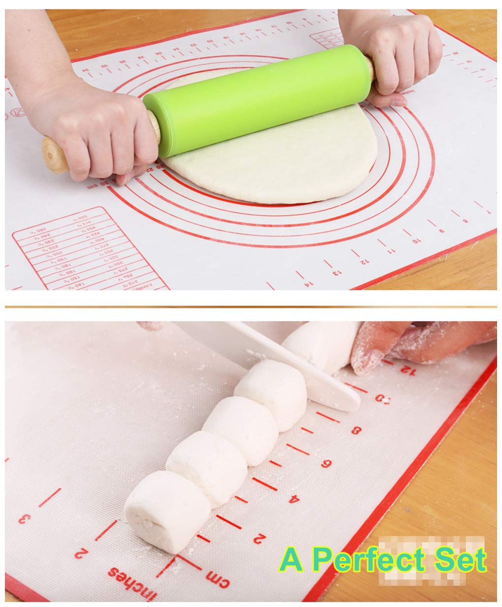 KeepingcooX Extra Large Silicone Pastry Mat Set, Baking Mat with Measurements(60×50cm), Chef Special, Non Stick, Non Slip, 3 Pastry Dough Cutter Scrapers as Gift