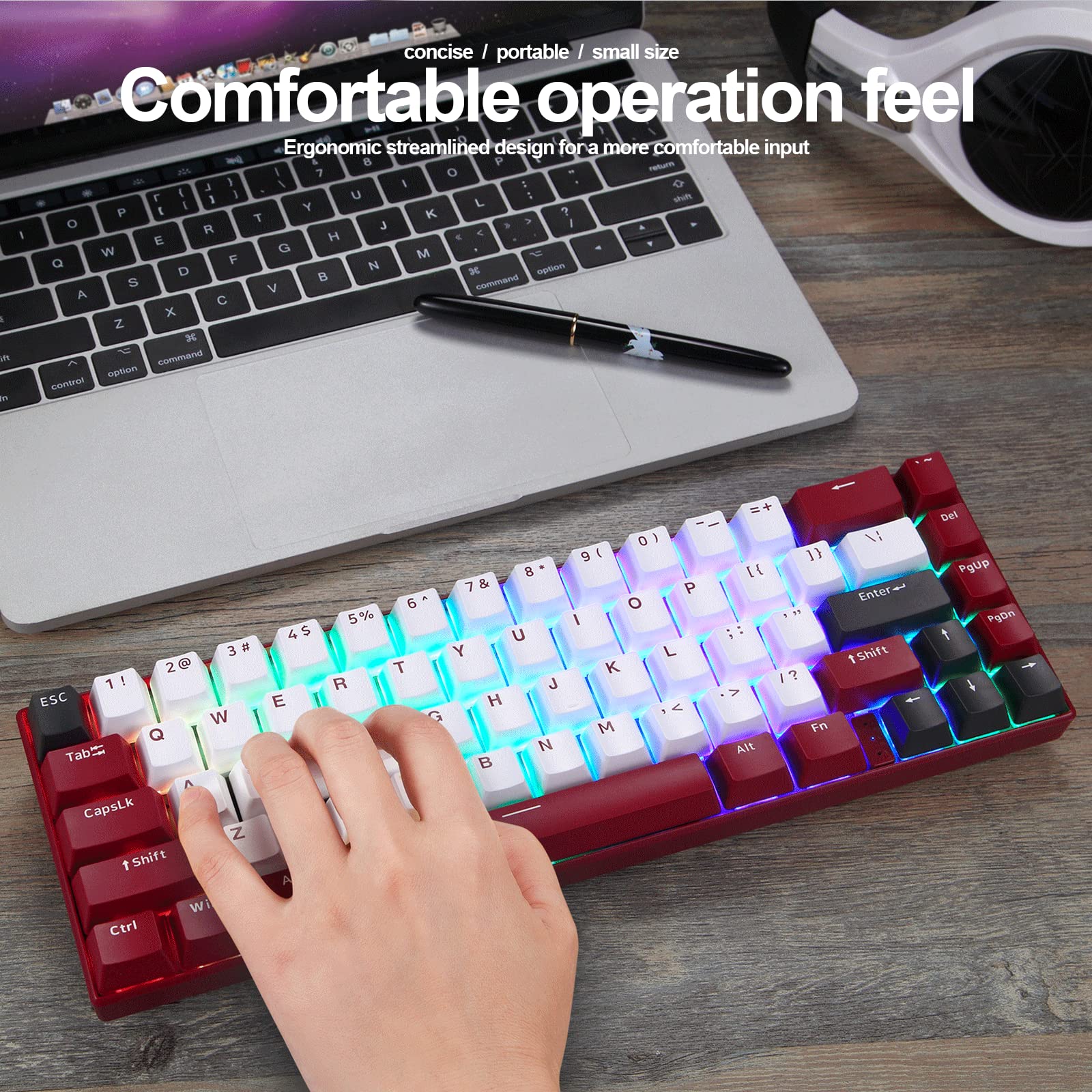 MOTOSPEED BK67 Bluetooth 5.0 Wired Mechanical Keyboard with Red Switch/LED Backlit/Rechargeable Battery/Type-C,67 Keys Compact Gaming Keyboard Compatible with Mac Windows