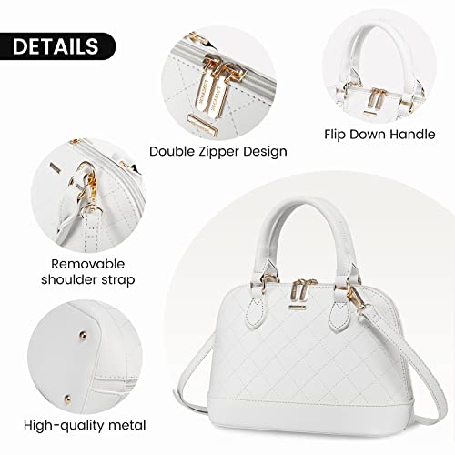 LOVEVOOK White Purse for Women Small Crossbody Bags Dome Satchel Bag Shoulder Purse Quilted-White