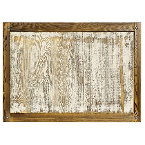 MyGift 30 inch Wood Stove Tray, Solid Burnt Brown and Whitewashed Noodle Board Wooden Stove-Top Cover, Oversized Large Serving Tray with Vintage Metal Handles