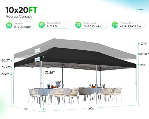 Quictent Privacy 10x20 ft EZ Pop Up Canopy Tent Instant Folding Party Tent Gazebo with Sidewalls & Roller Bag 100% Waterproof-6 Colors(Black