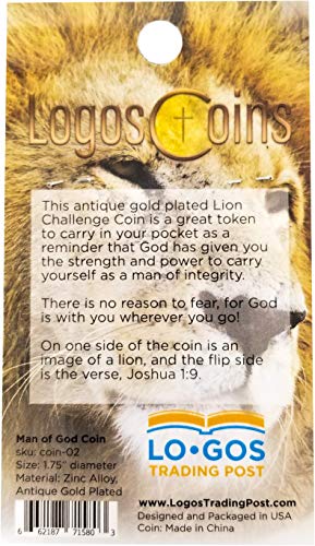 Lion of Judah, Man of God, Be Strong and Courageous, Antique Gold Plated, Challenge Coin, Joshua 1:10