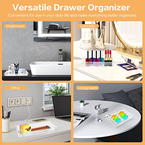Modern-Depo 16 PCS Plastic Drawer Organizer Storage Bins Clear Drawer Dividers Trays for Makeup, Jewelry, Kitchen Untensils, Gadgets, Office, 5 Sizes