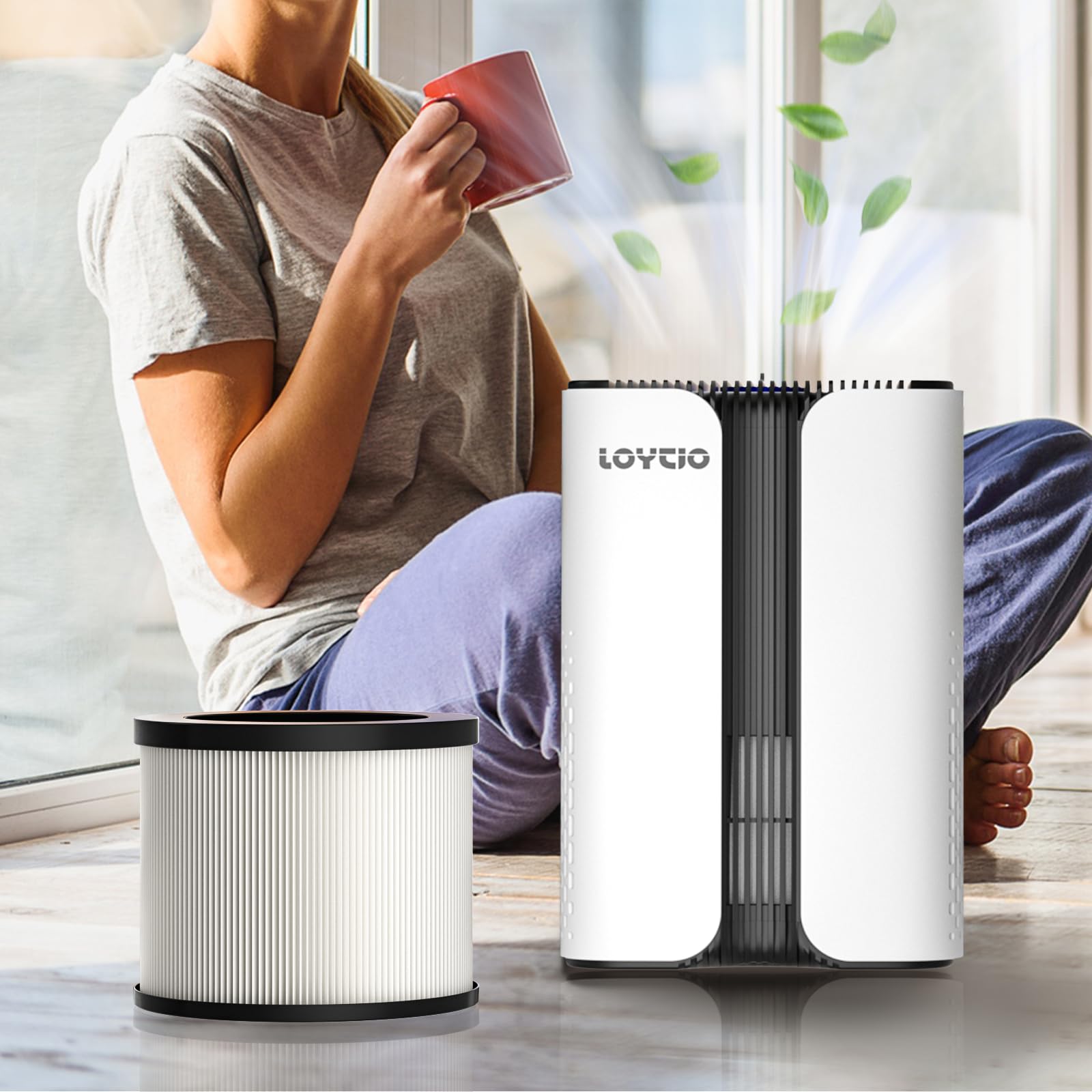 Loytio KJ7 Air Purifier Replacement Filter. Air Purifiers Covers Up to 400 sq.ft Room, 24db Sleep Model, Night Light,3 Timers, with Aromatherapy for Home,Bedroom, Dorm Room, Apartment, Kitchen