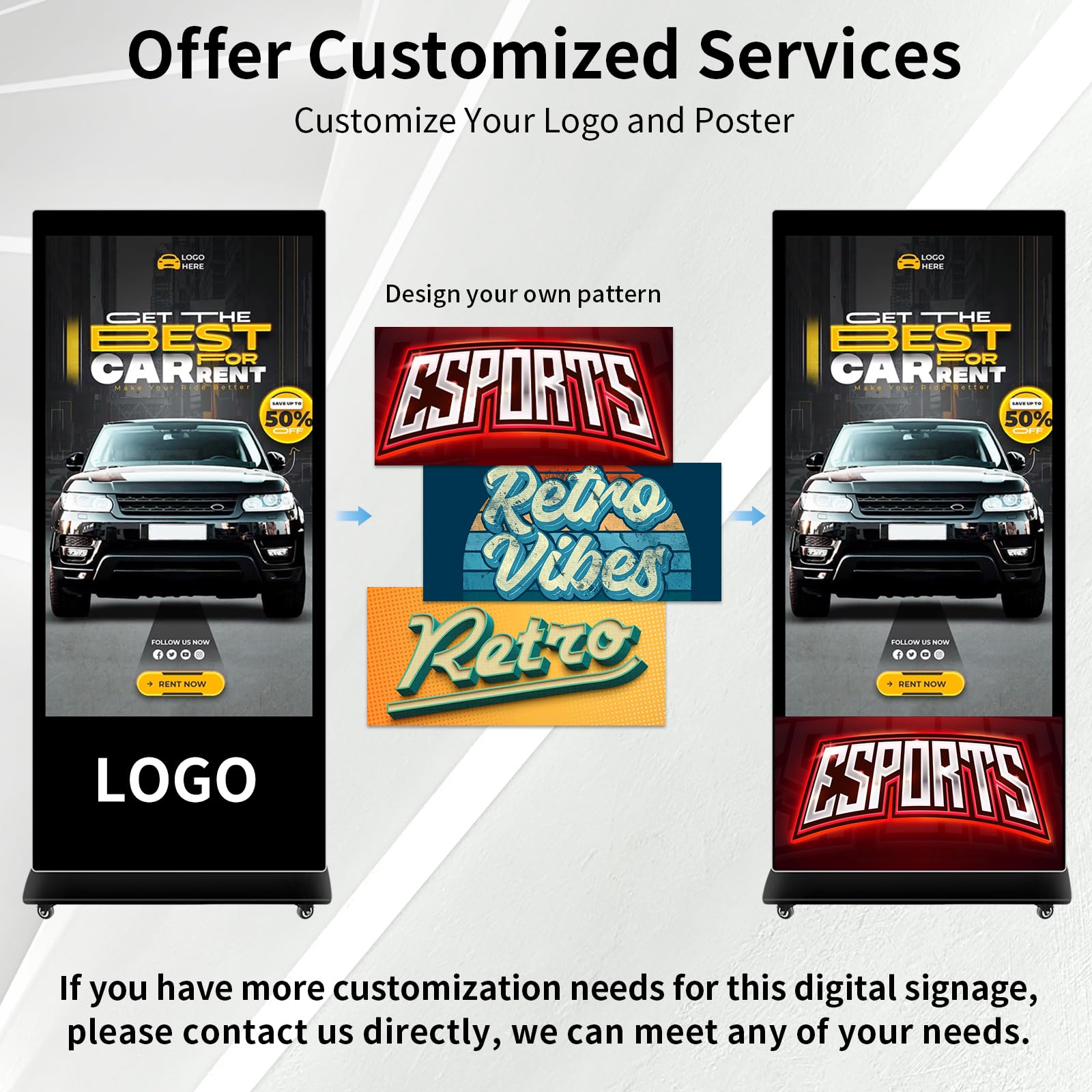 PWR4GTR 65 Inch Touchscreen Digital Signage Display and 43 Inch Digital Signage Kiosk