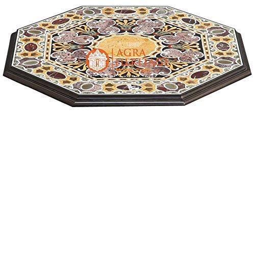 Marble Black Center Dining Table Top Pietra Dura Inlay Handicraft Hallway Decorative | 43"x43" Inches