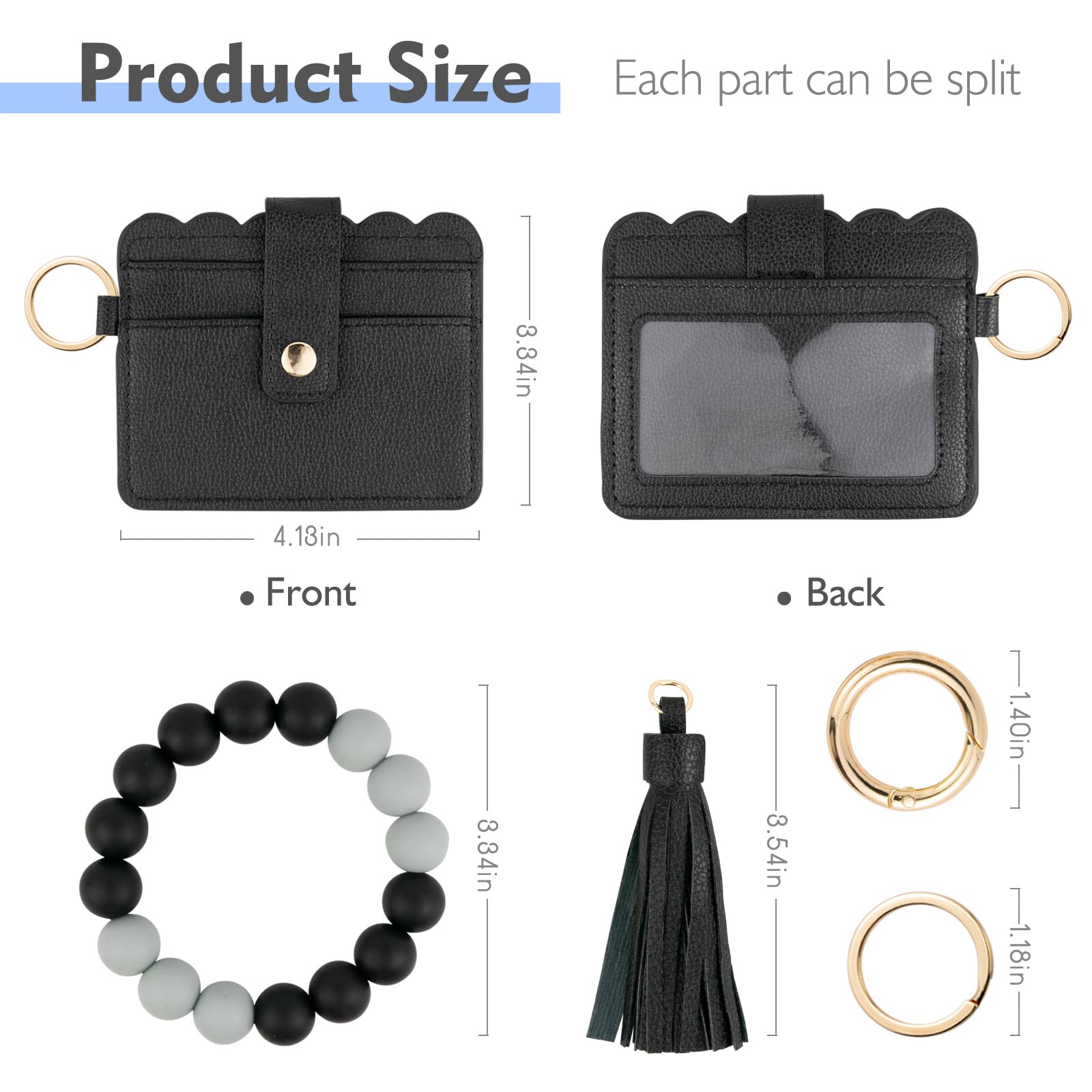 KNGITRYI Small Wallets Woman,Card Wallet Keychain Wristlet Wallets for Women Rfid Card Holder with Coin Pocket & Id Window (Classic, Black)