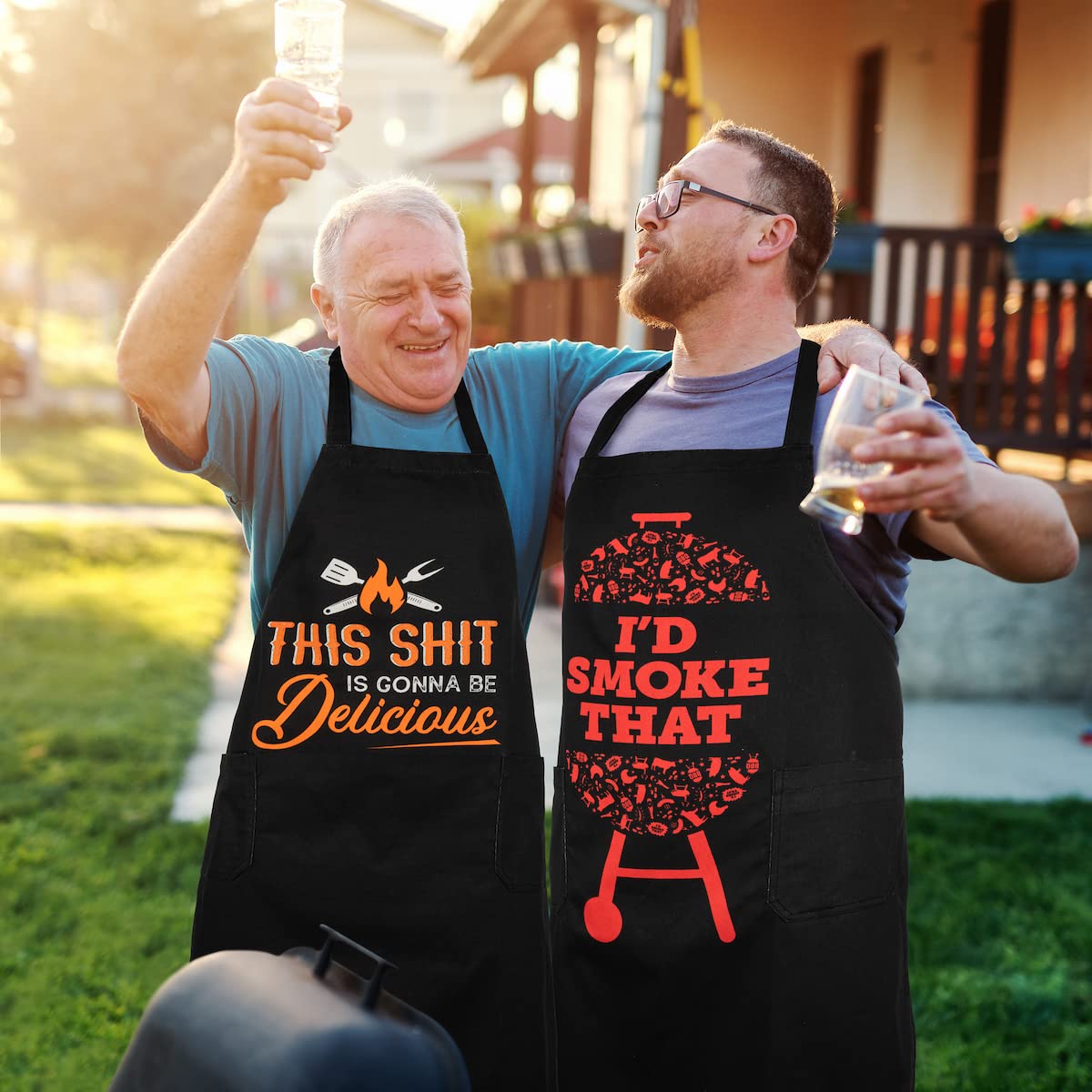 Lavley Funny Cooking Aprons Grilling Gift For Men & Women With Pockets, Extra Long Waist Ties & Adjustable Neck Strap (I'd Smoke That)
