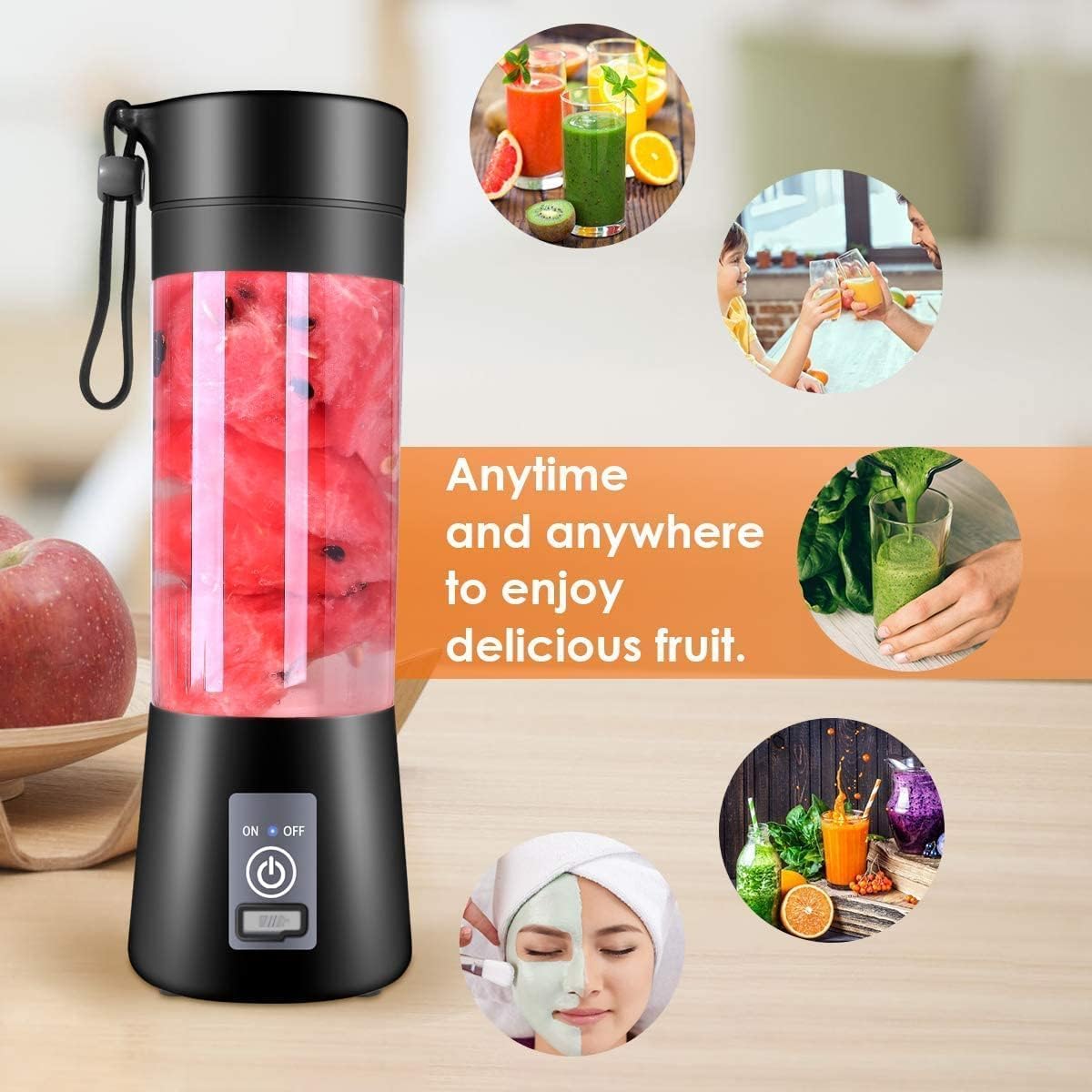 Portable Blender, Personal Size Blender for Shakes and Smoothies with 6 Ultra Sharp Blades, Mini Blender USB Rechargeable Magnetic for Travel/Picnic/Office/Gym(Black)