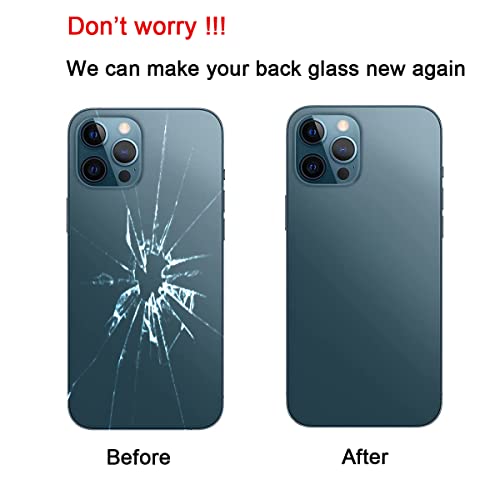 Perzework OEM Rear Back Glass Replacement (Pacific Blue) Compatible with iPhone 12 pro max 6.7 inches All Carriers with Pre-Installed Adhesive and Repairing Tool Kits
