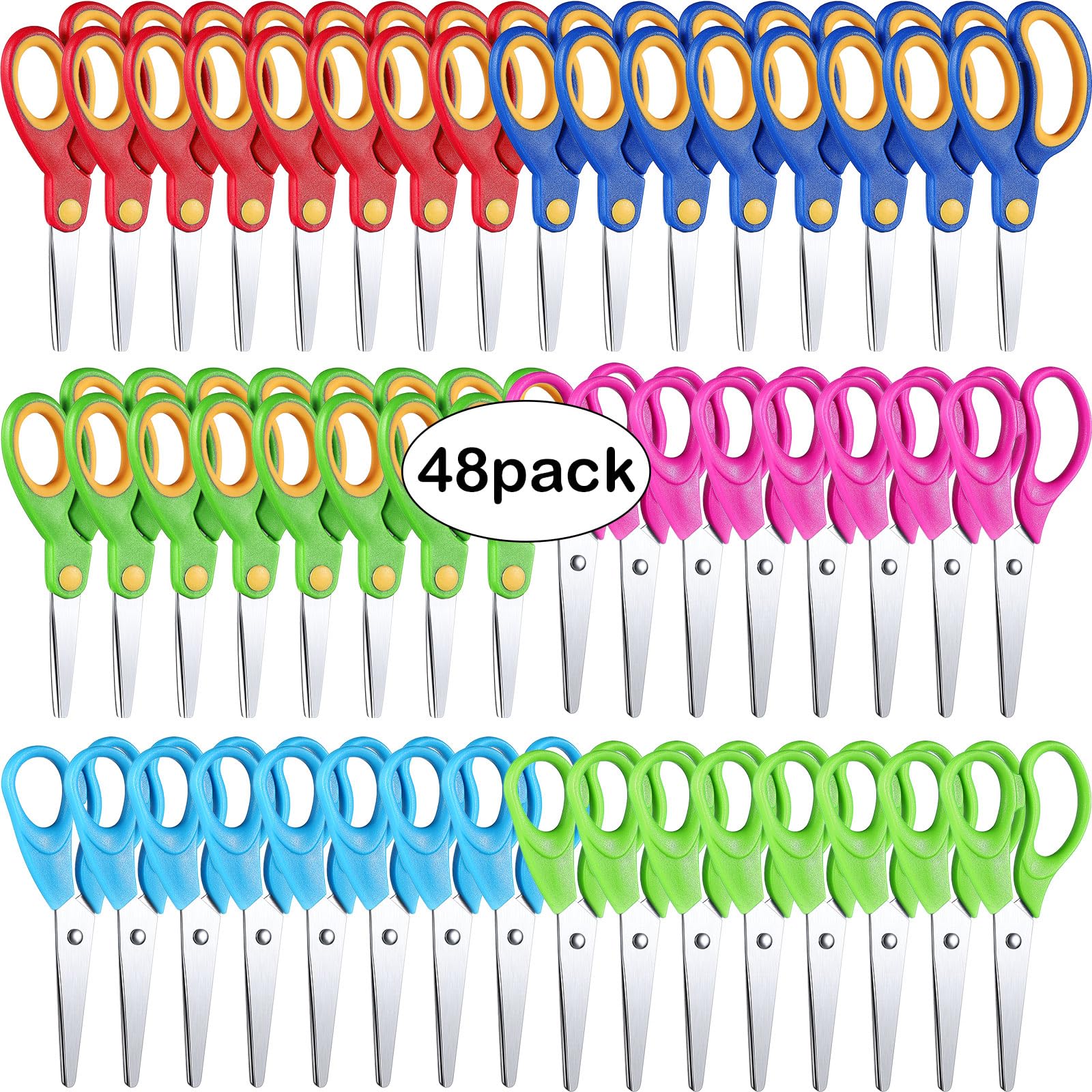 Reginary 48 Pcs Kids Scissors Bulk 5 Inch Student Scissors Children Blunt Tip Safety Scissors Multipurpose Rounded Tip Scissors for Office Home School Craft Supplies, Multicolor