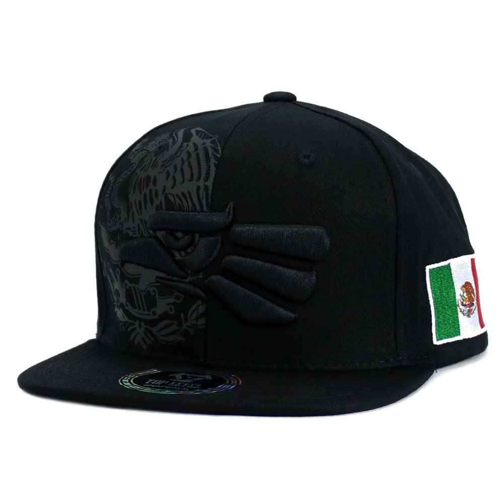 Mexican Hat Snapback Hecho En Mexico Eagle Aguila Flag Flat Bill Baseball Cap (White - Black Eagle)