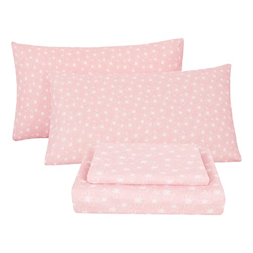 Floral Sheet Set Flower Full Size Sheet Sets, Brushed Microfiber Patterned Fitted Sheet with 15" Deep Pocket for Double Bed, Coral Pink Flower, 4 piece Sheet & Pillowcases Set