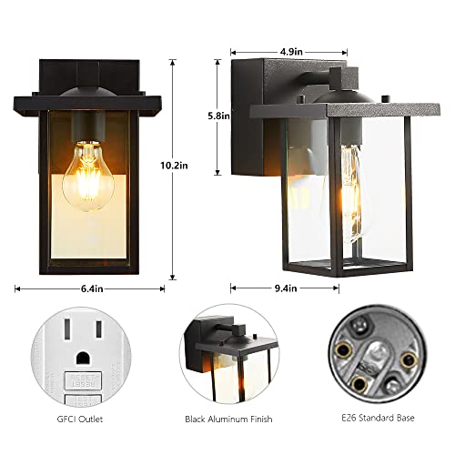 OUPAVOCS Porch Lights with GFCI Outlet, Black Outdoor Light Wall Mount, Waterproof Exterior Light Fixture with Outlet, Wall Sconce for House, Garage, Patio
