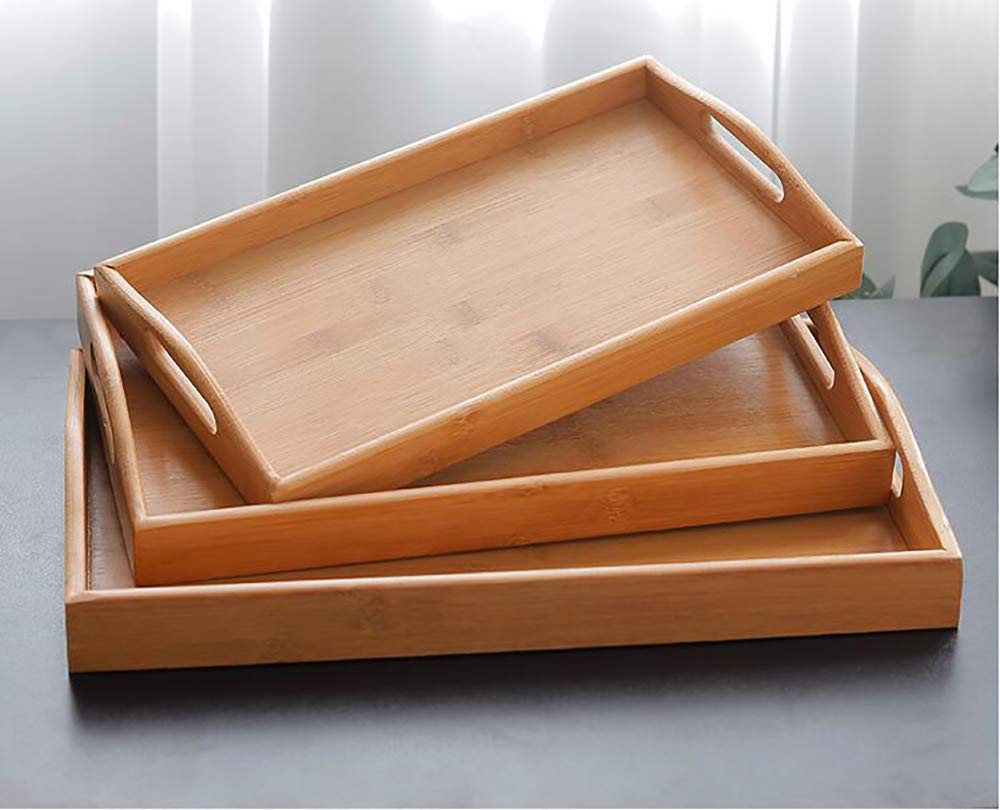Kework Bamboo Serving Tray with Handles, Tabletop Coffee Tray, Countertop Breakfast Tray, Desktop Tea Tray, Serving Tray Storage Container for Breakfast Coffee Tea Fruit, 12.4 x 7.2 x 1.1 Inch