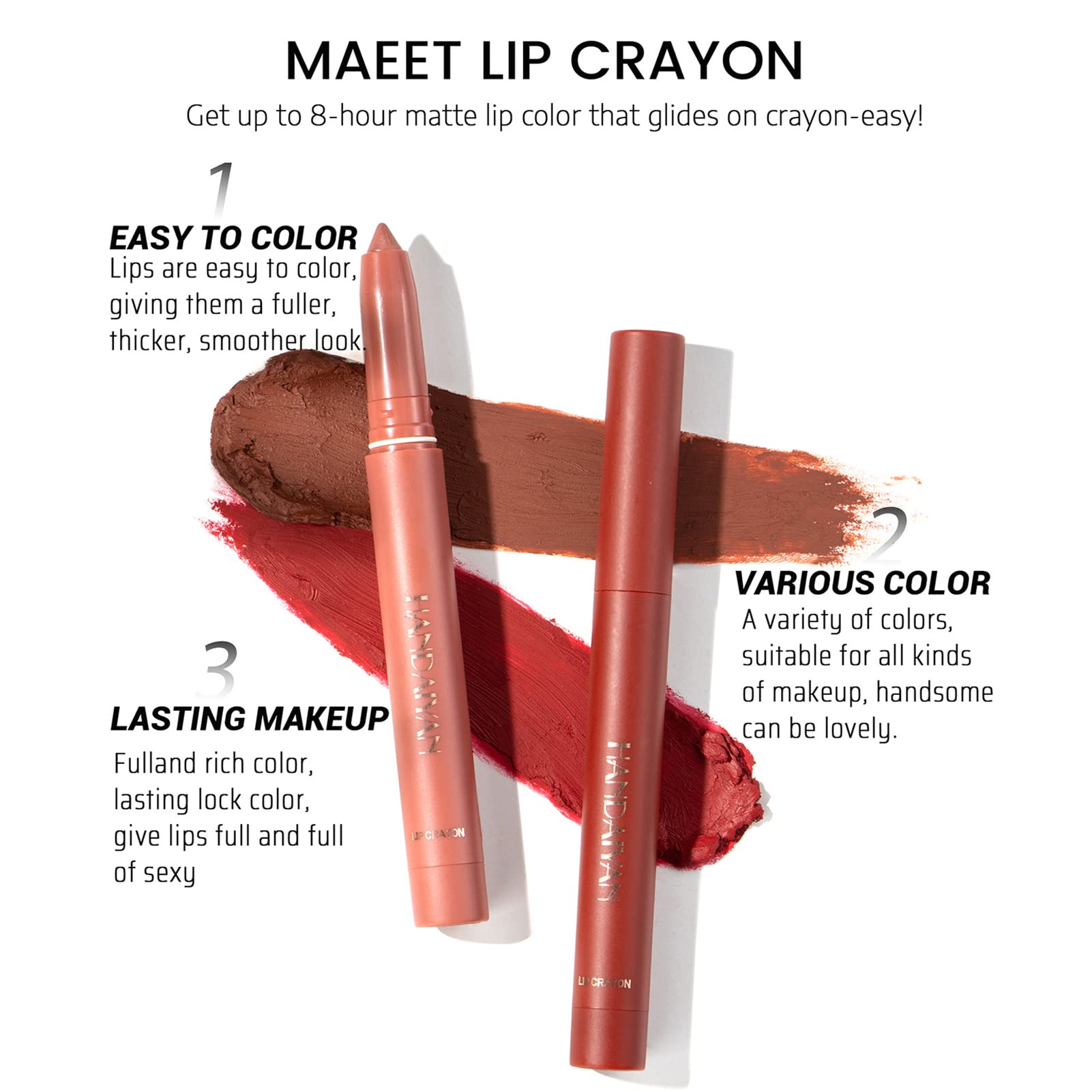 LuckNest 6Pcs Matte Nude Lipstick Set, Long Lasting Nourishing Crayon Lipstick with Built-In Sharpener, Hydrating Highly Pigmented Nude Velvety Lipstick Gift Set (A)