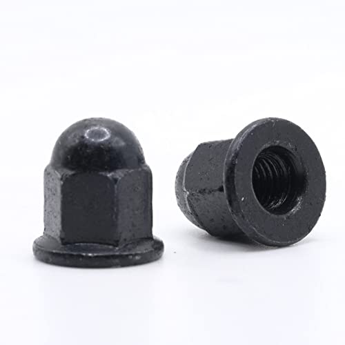 ReplacementScrews License Plate Retainer Screws/Nuts Compatible with Volvo OEM Part 968458 (Screws onto Existing Stud) - Tall Dome/Acorn Head with Flange - Black Plated Steel Cap (Pack of 4)