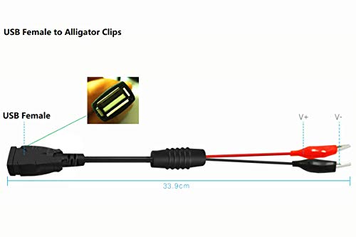 NOYITO Alligator Clips to USB Female Test Lead 18AWG Red Black Wire Max 5A Current Cable Length 12 inches Compatible with USB Devices (Pack of 2) (Alligator Clips to USB Female)
