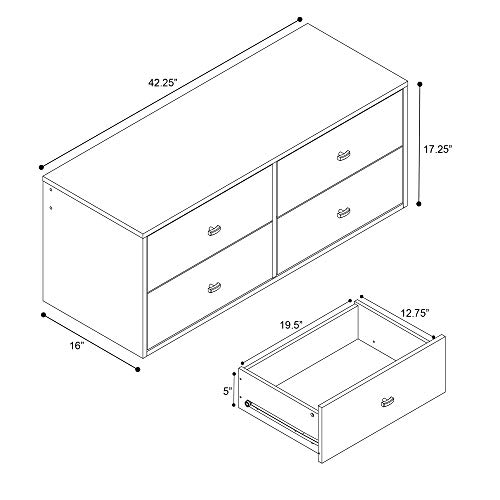 Prepac 4-Drawer Floating Dresser for Bedroom, Modern Dresser Chest of Drawers with Brushed Brass Knobs 16" D x 42.25" W x 17.25" H, White, WDBW-1412-1