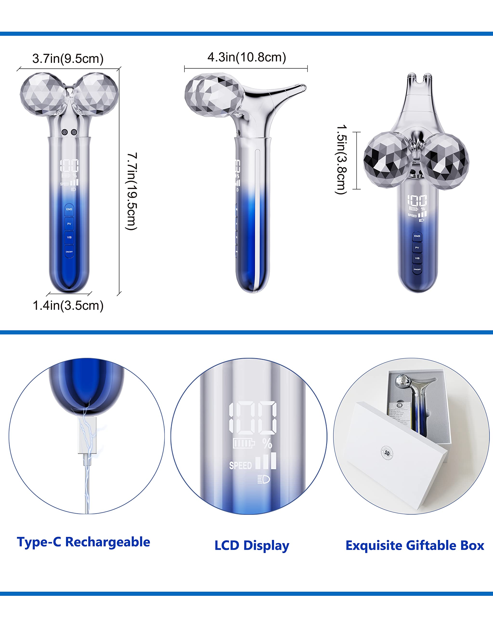 Microcurrent Face Massager Roller, 5D Microcurrent Facial Device Facial Massager Beauty Skin Care Tool for Face Eye Neck, Gift for Women