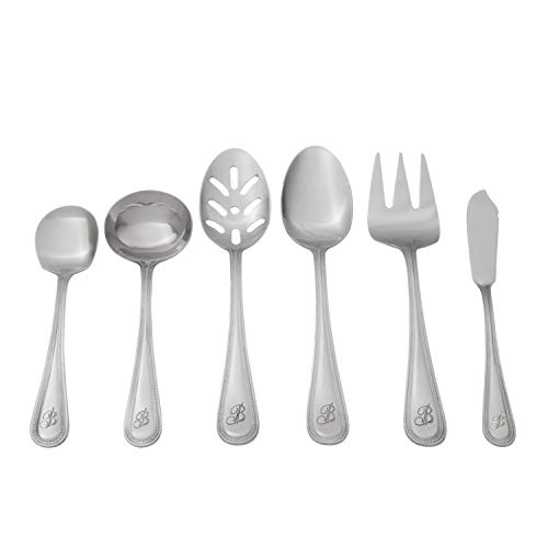 RiverRidge Monogrammed Beaded Flatware Set - L - 46-Piece Silverware with Custom Letter Stamp, 18/0 Stainless Steel Utensils Set for Daily Use & Special Occasions - Dishwasher Safe, Versatile Design
