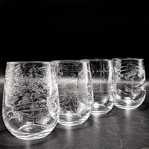 MAP OF MIDDLE EARTH Engraved Stemless 17oz Wine Glass | Inspired by Lord of the Rings | Great LOTR Drinking Gift Idea & Decor!
