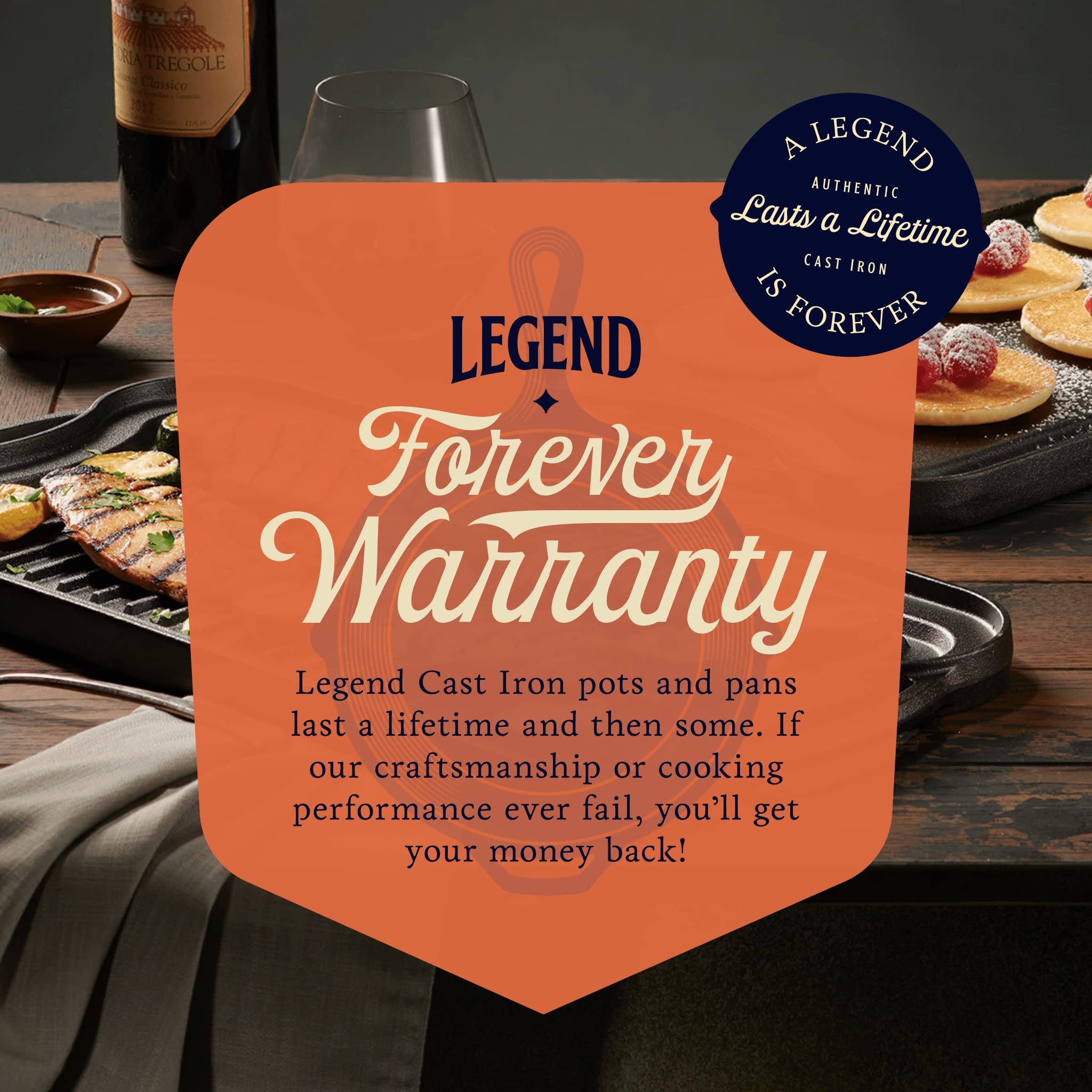 Legend Cast Iron Griddle for Gas Stovetop with Easy Grip Handles | 2-in-1 Reversible 20β | Use On Open Fire & in Oven | Lightly Pre-Seasoned Gets Better with Each Use