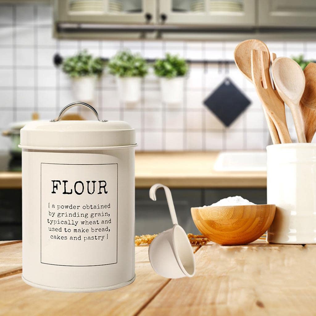 KLKCMS Rustic Metal Storage Tin Jar 3L Container, Sealed Lid, FLOUR