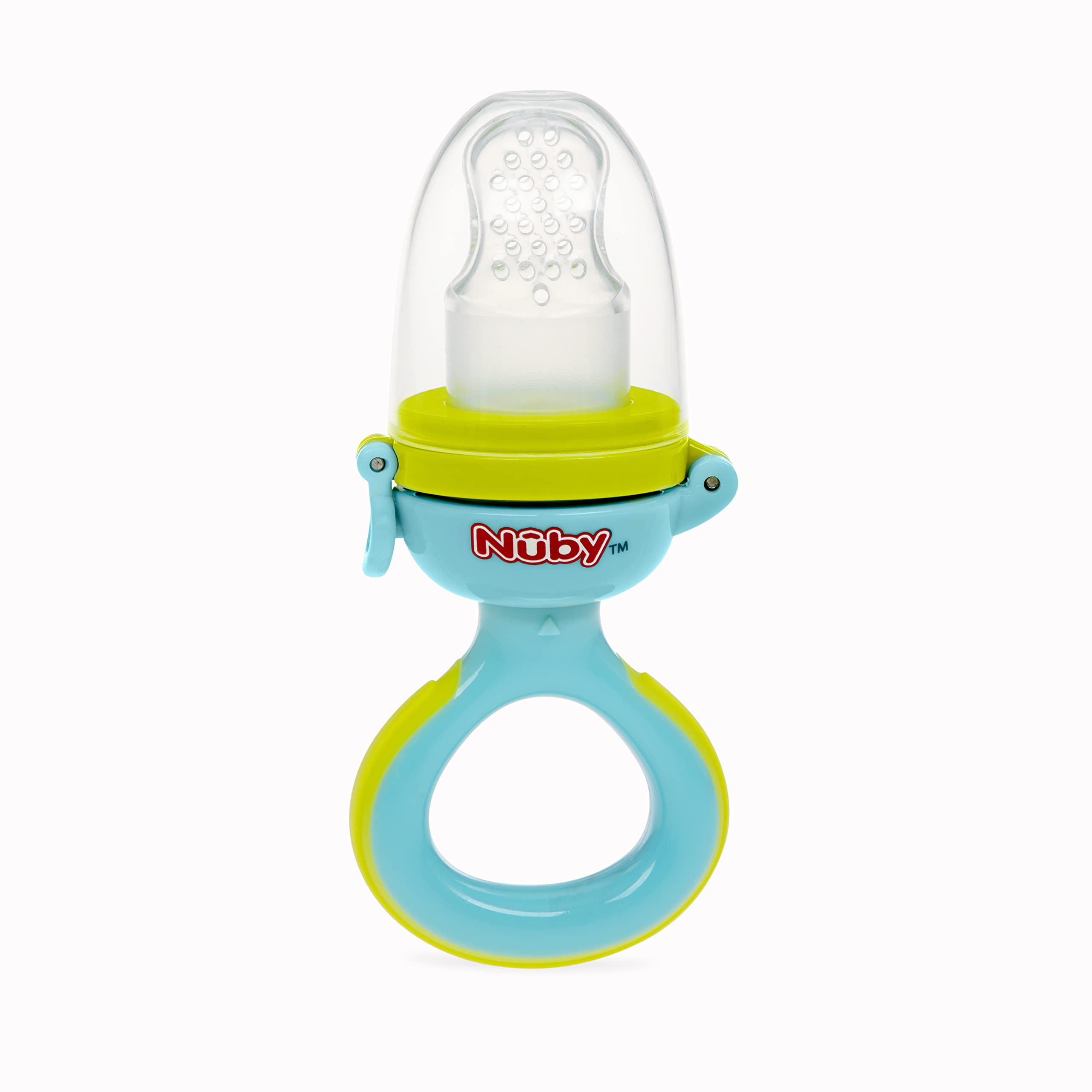 Nuby Baby’s First Food Dispenser with Hygienic Cover | Baby’s First Soft Foods and Teething | 2 Pack: Aqua & Blue or Pink & Aqua | Twist n' Feed | Promotes Self Feeding |10+ Months