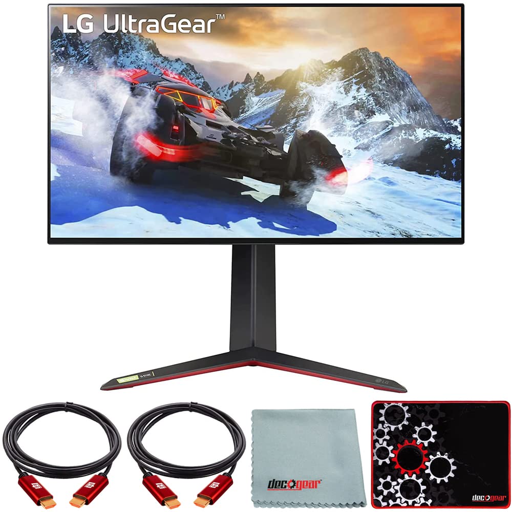 LG 27GP950-B 27 inch Ultragear 4K UHD Nano IPS 1ms 144Hz G-Sync Gaming Monitor Bundle with Deco Gear HDMI Cable 2 Pack + Gamer Surface Mousepad + Screen Cloth