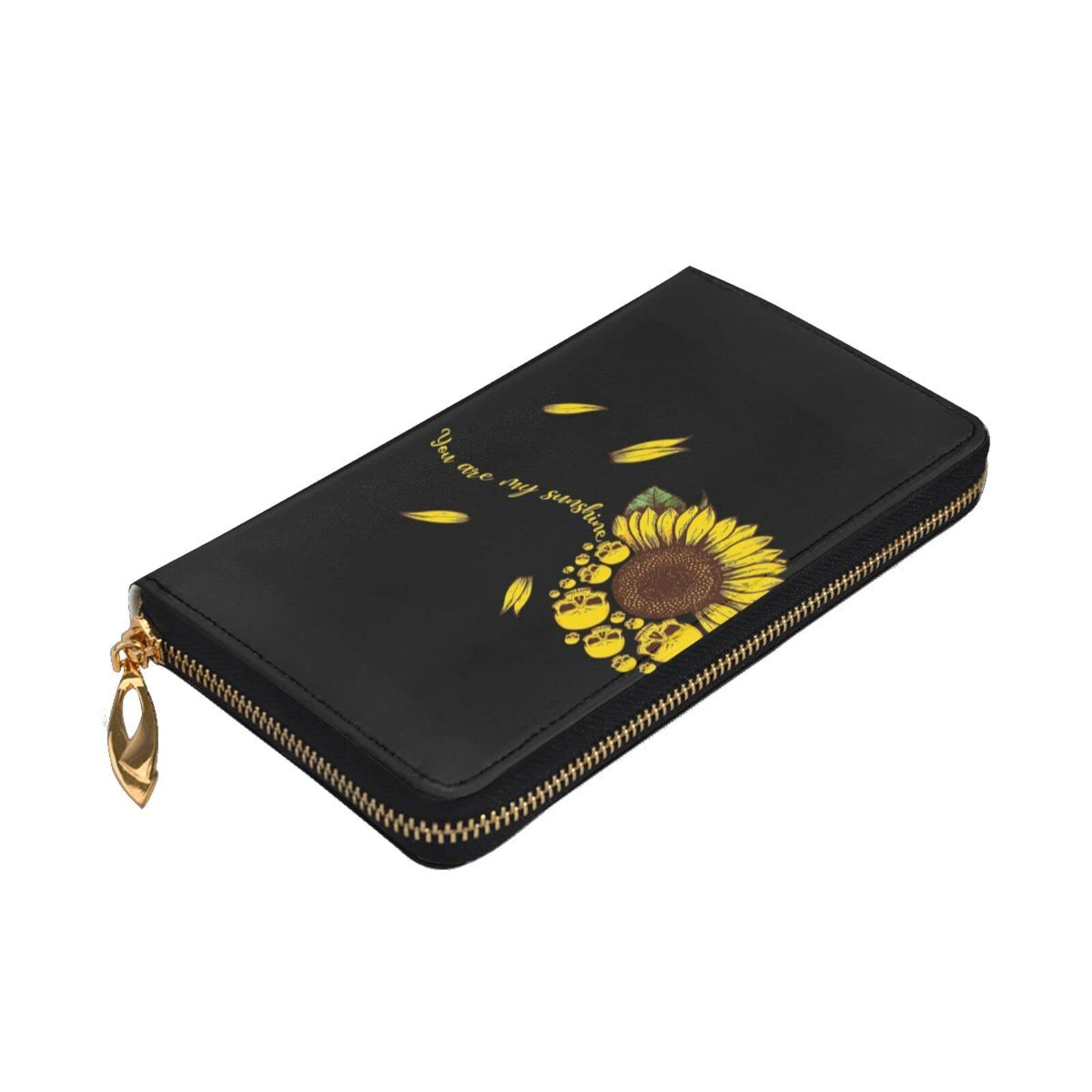Long Handbag Purse Wristlet Bag Card Holder Wallet-Skull Head Sunflower Leather Wallet for Women Men