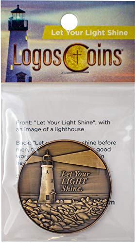 Let Your Light Shine Christian Challenge Coin, Pass Along Pocket Token of Encouragement, Handout for Bible Study, Antique Gold Plated Matthew 5:16 Gift