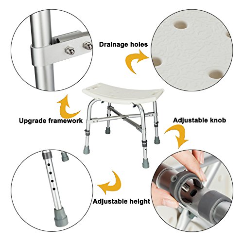 OMECAL 450LBS Medical Shower Chair Bath Stool Transfer Bench Seat,Upgrade Framework SPA Bathtub Chair, Heavy Duty 450LBS No-Slip Adjustable 6 Height,