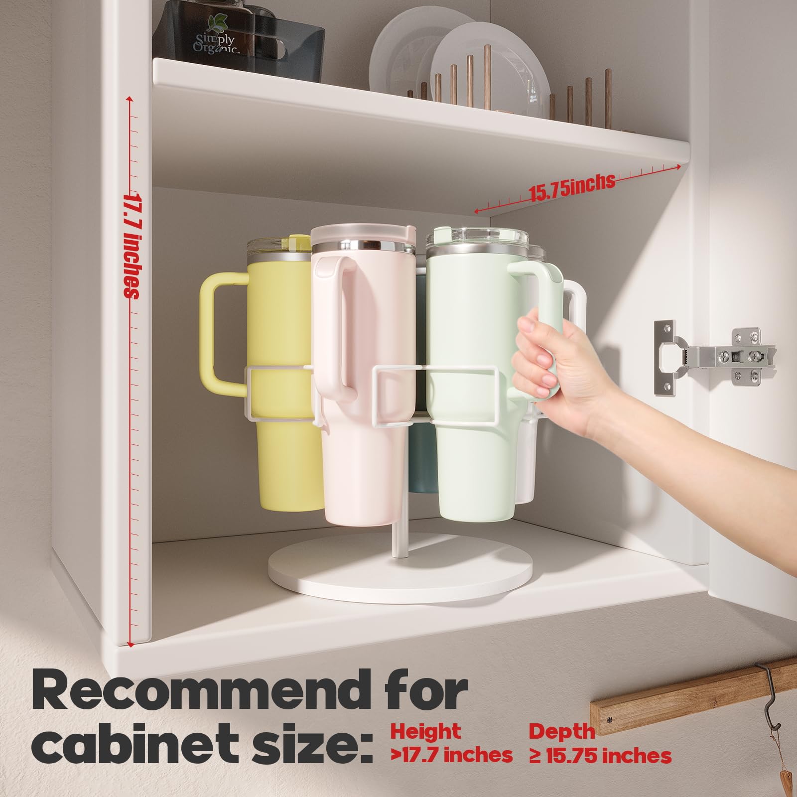 QimCoor Stanley 40 oz Cup Organizer and Storage, Rotating Tumbler Holder, Water Bottle Rack for Kitchen Organization (White, YP-12.1" L-1PCS)