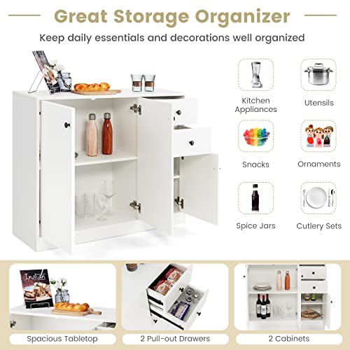 PETSITE Buffet Cabinet, Kitchen Sideboard with Storage Cabinets & Drawers, Modern Credenza Coffee Bar Server Console Table Cupboard for Entryway Living Dining Room, White