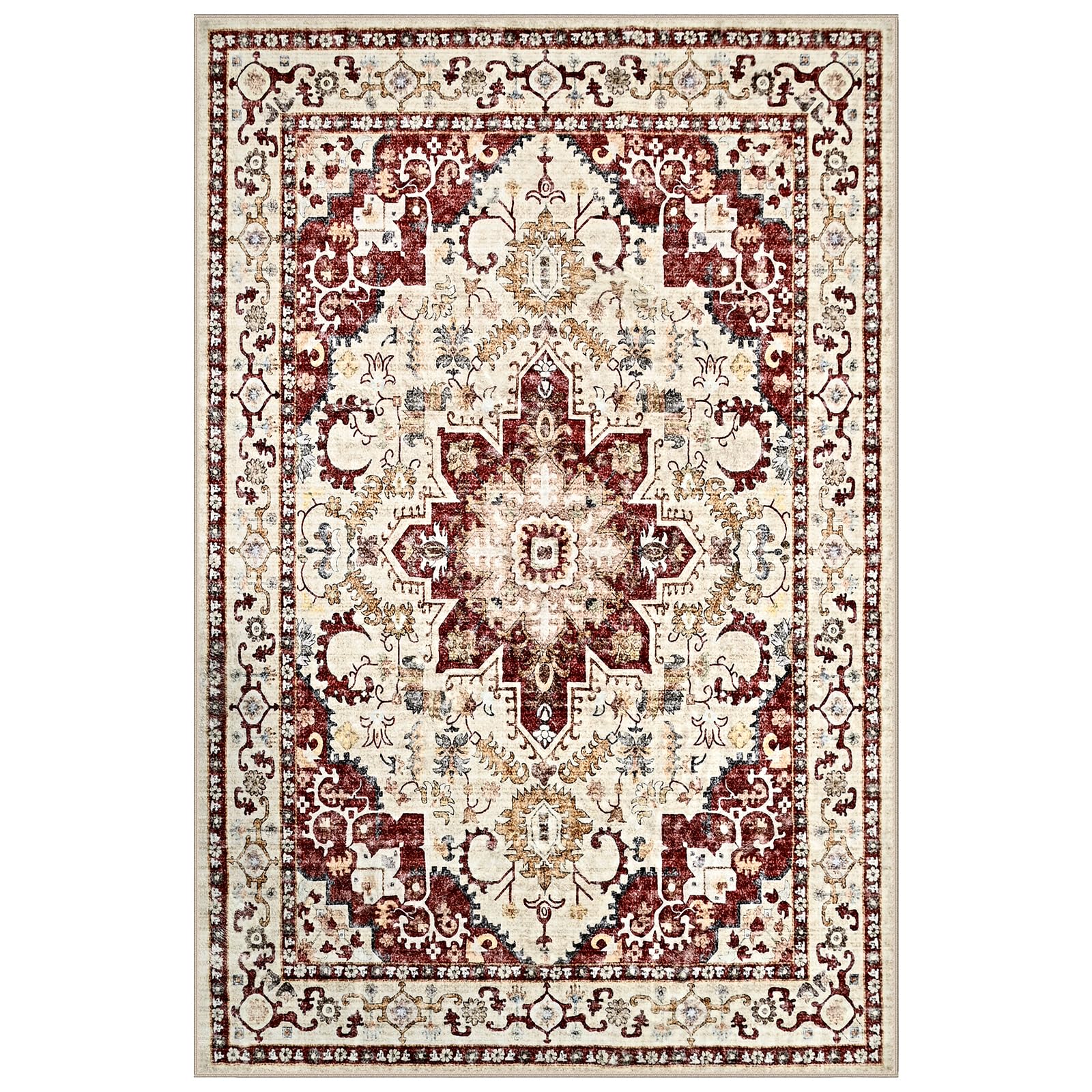 Seesing Area Rug 2x3, Machine Washable Non-Slip Rubberback, Area Rug for Entryway, Bedroom, Kitchen, Bathroom,(Red, 2'x3')