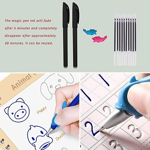 Reusable Grooved Handwriting Workbooks,Magic Copybook,Magic Writing Practice Copy Books, to Help Children Improve Their Handwriting Ink Practice Age 3-8 Calligraphy for Kids(5 Books with Pens)