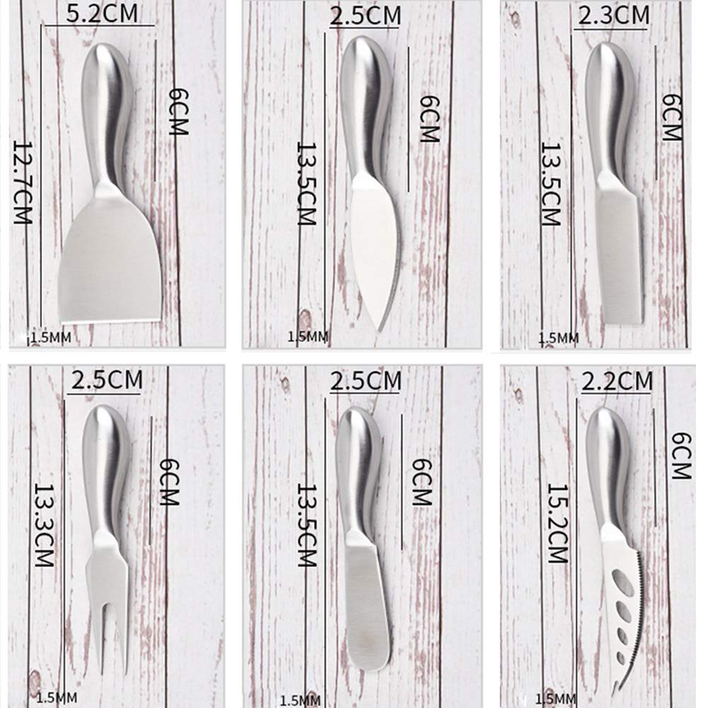 LGUIY Cheese Knives, 6-Piece Cheese Knife Set Stainless Steel Cheese Knife with Exquisite Box Cheese Slicer Cutters Fork for Pizza Cake Cheese Butter - Gift Ready