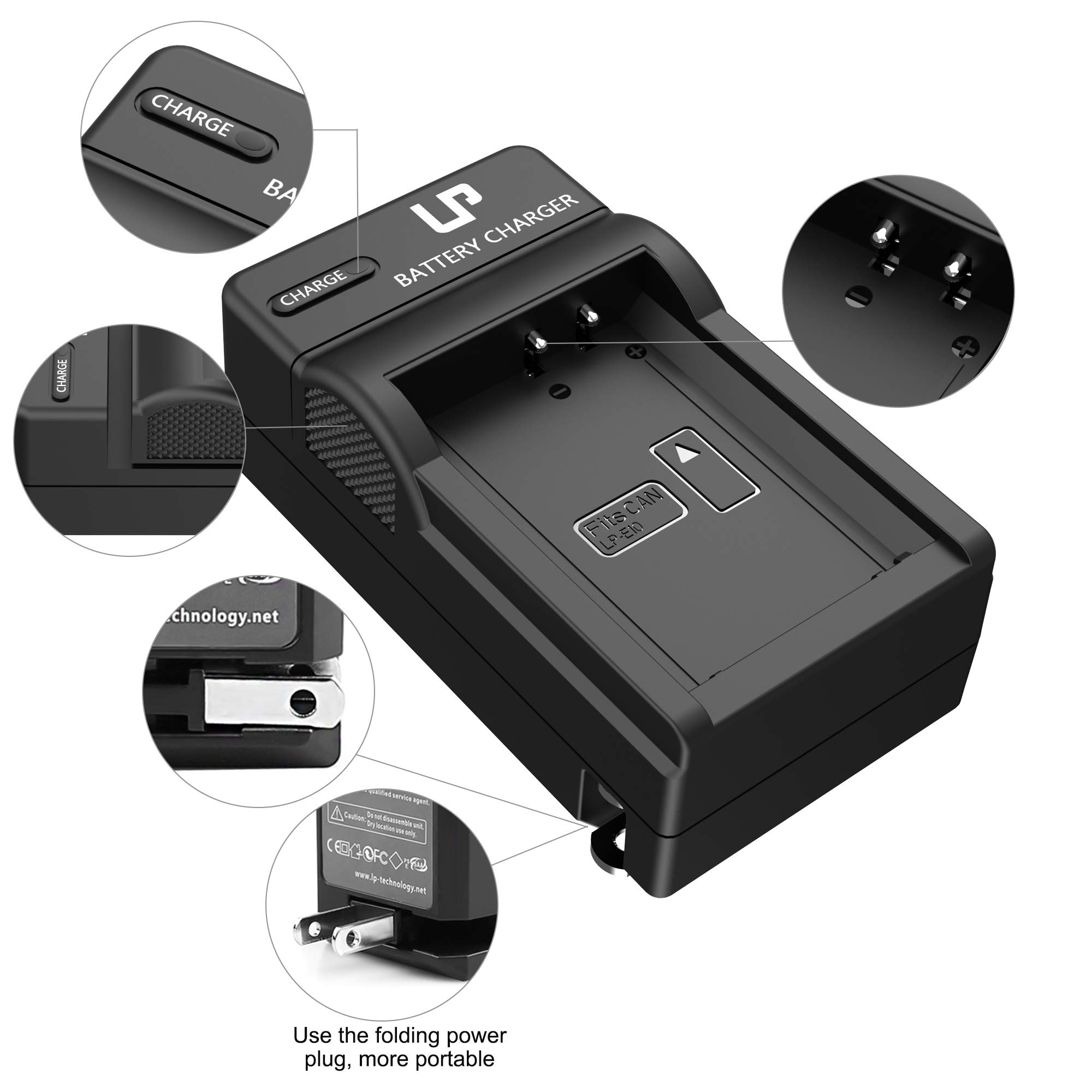 LP-E10 Battery Charger Pack, LP Replacement Battery & Charger Compatible with Canon EOS Rebel T7, T6, T5, T3, T100, 4000D, 3000D, 2000D, 1500D, 1300D, 1200D & More (NOT for T3i T5i T6i T7i)