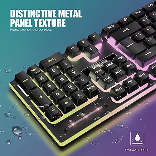 RedThunder K10 Wireless Gaming Keyboard, Rechargeable 3000mAh 2.4G LED Backlit Wireless Keyboard, Ergonomic Keyboard with Mechanical Feeling Keys for PC PS4 Xbox One Mac, Teclado Gamer, Black