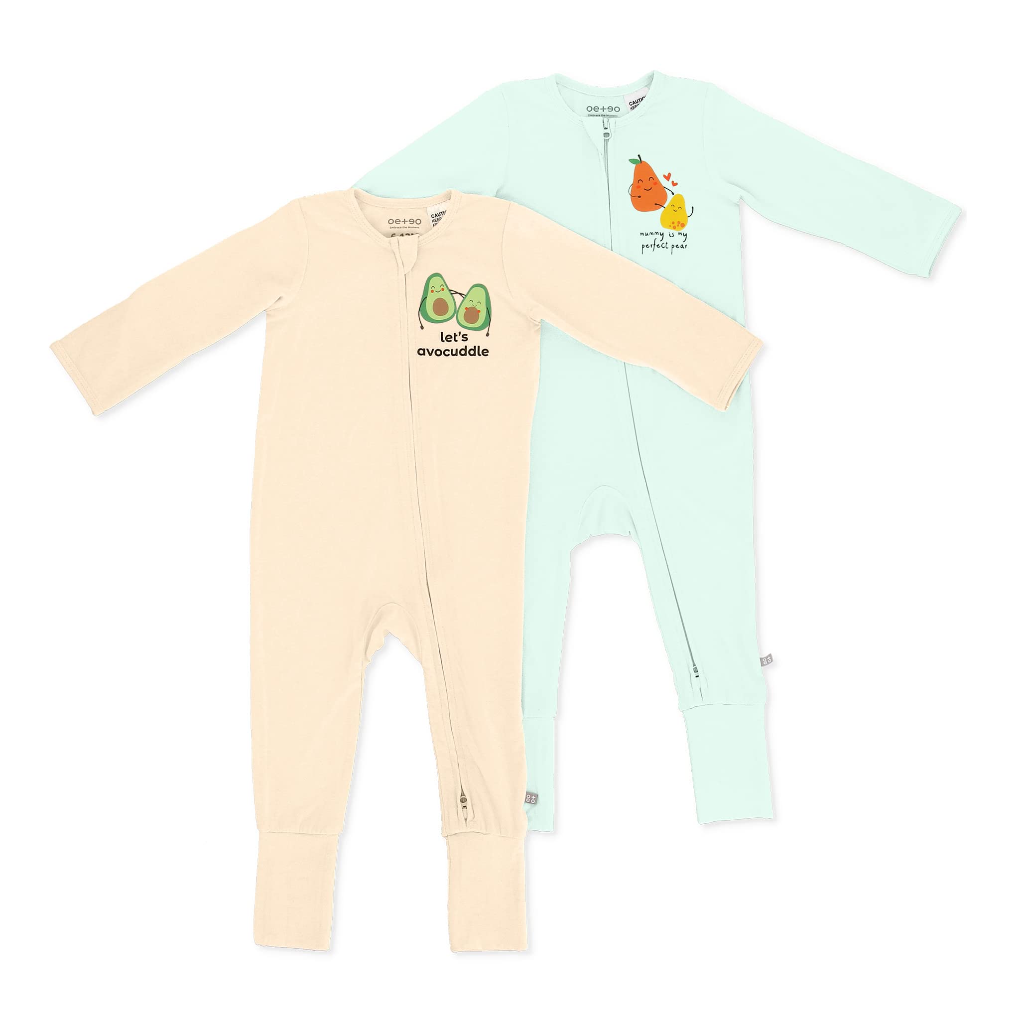 OETEO Baby Jumpsuits Zipper Rompers - Viscose made from Bamboo Footies Sleepers Pack (Tutti Frutti, 3-6 Months)